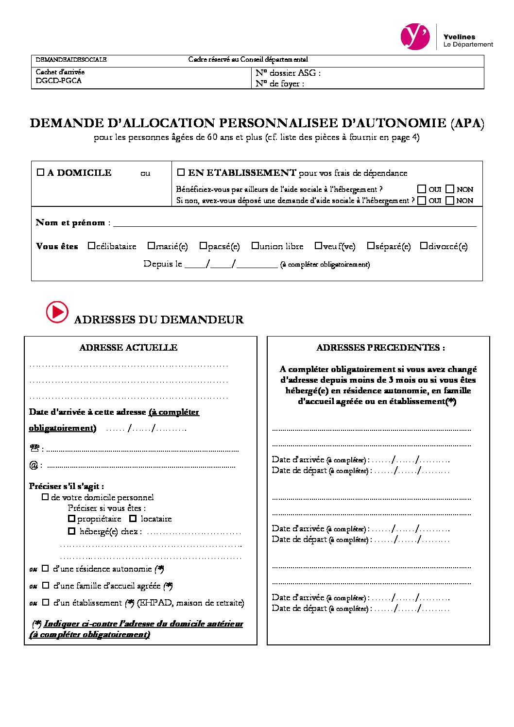 Demande d'allocation personnalisée - Conseil départemental des Yvelines