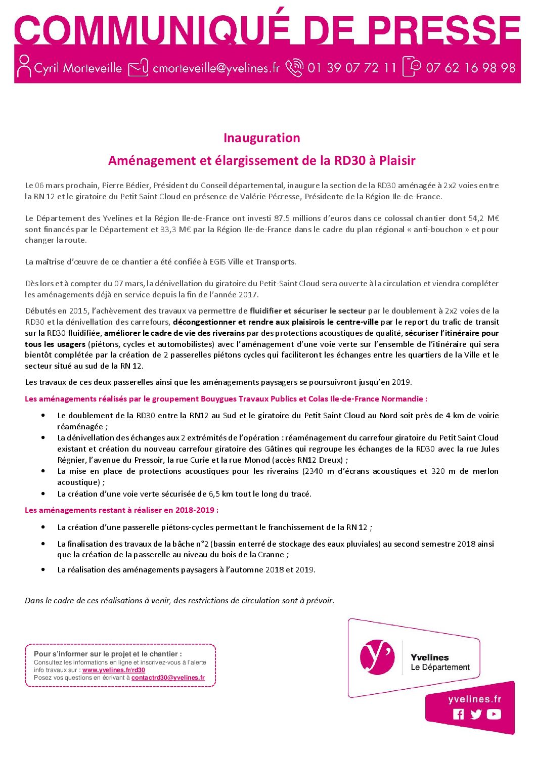 Communiqué de Presse Inauguration RD30 Mise en Service du tronçon ...